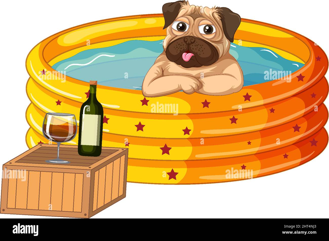 Cute puppy dog in rubber swimming pool illustration Stock Vector Image ...
