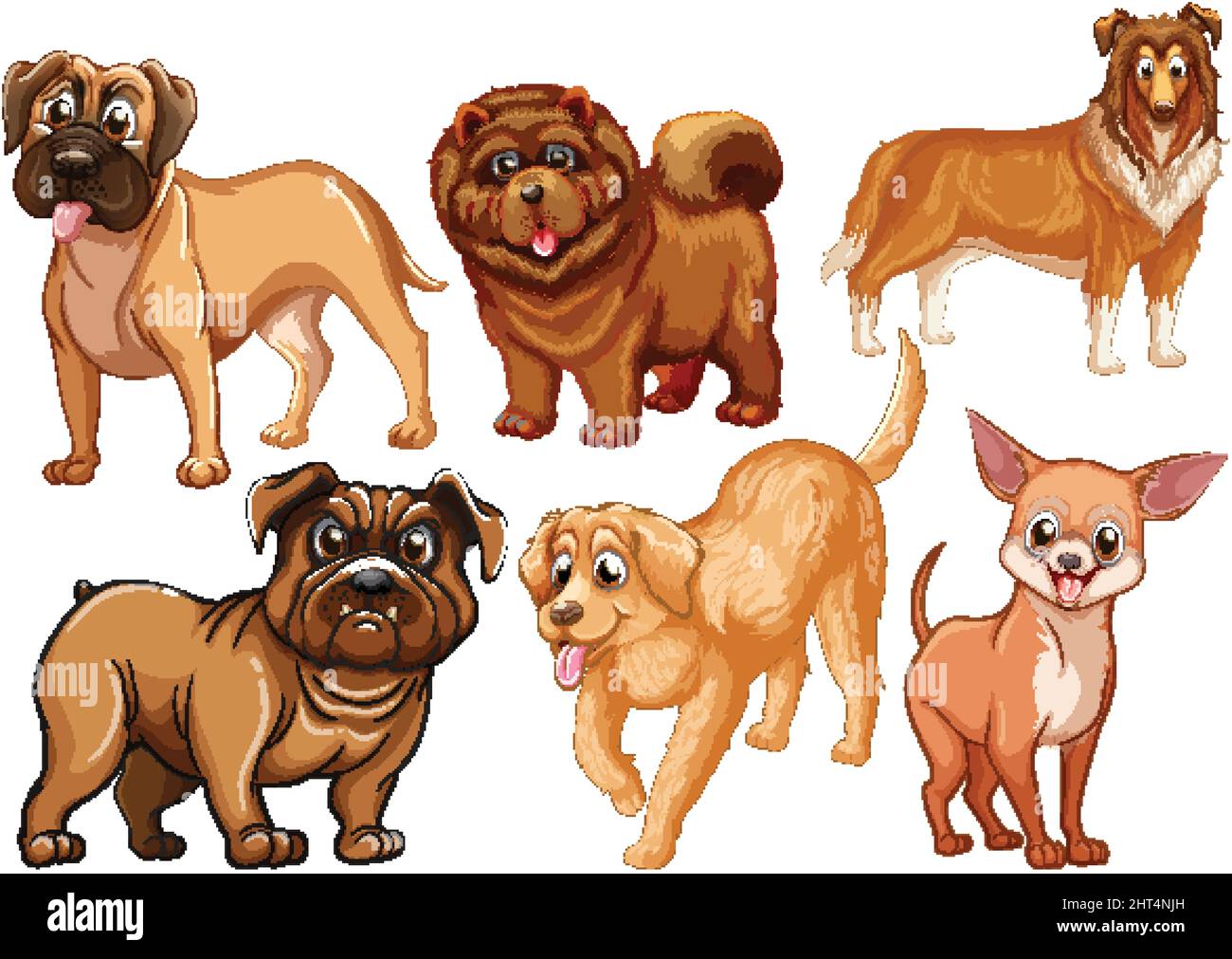Set of different cute dogs in cartoon style illustration Stock Vector ...