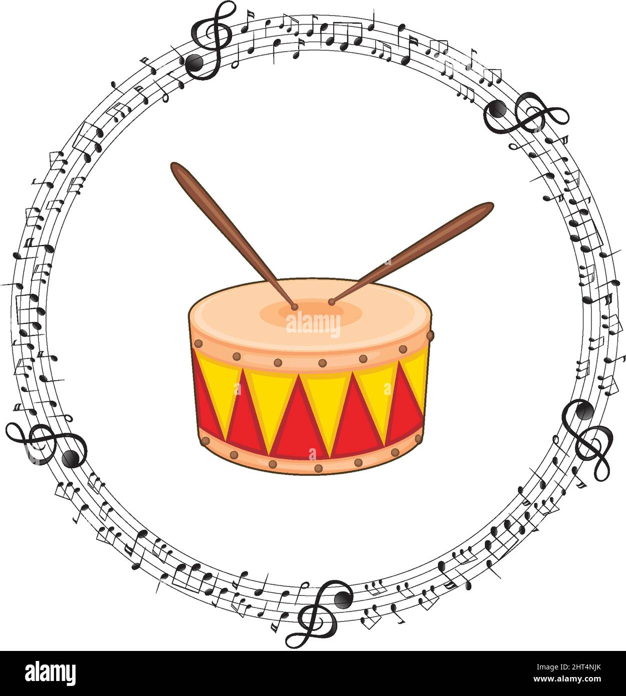 A drum with musical notes on white background illustration Stock Vector ...