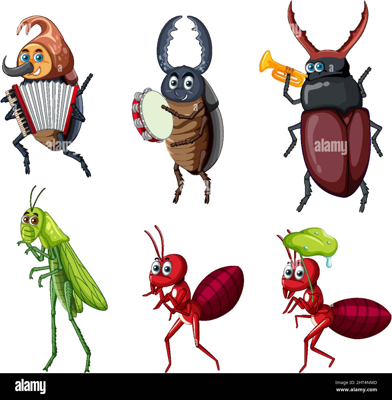 Set of different insects and beetles in cartoon style illustration ...