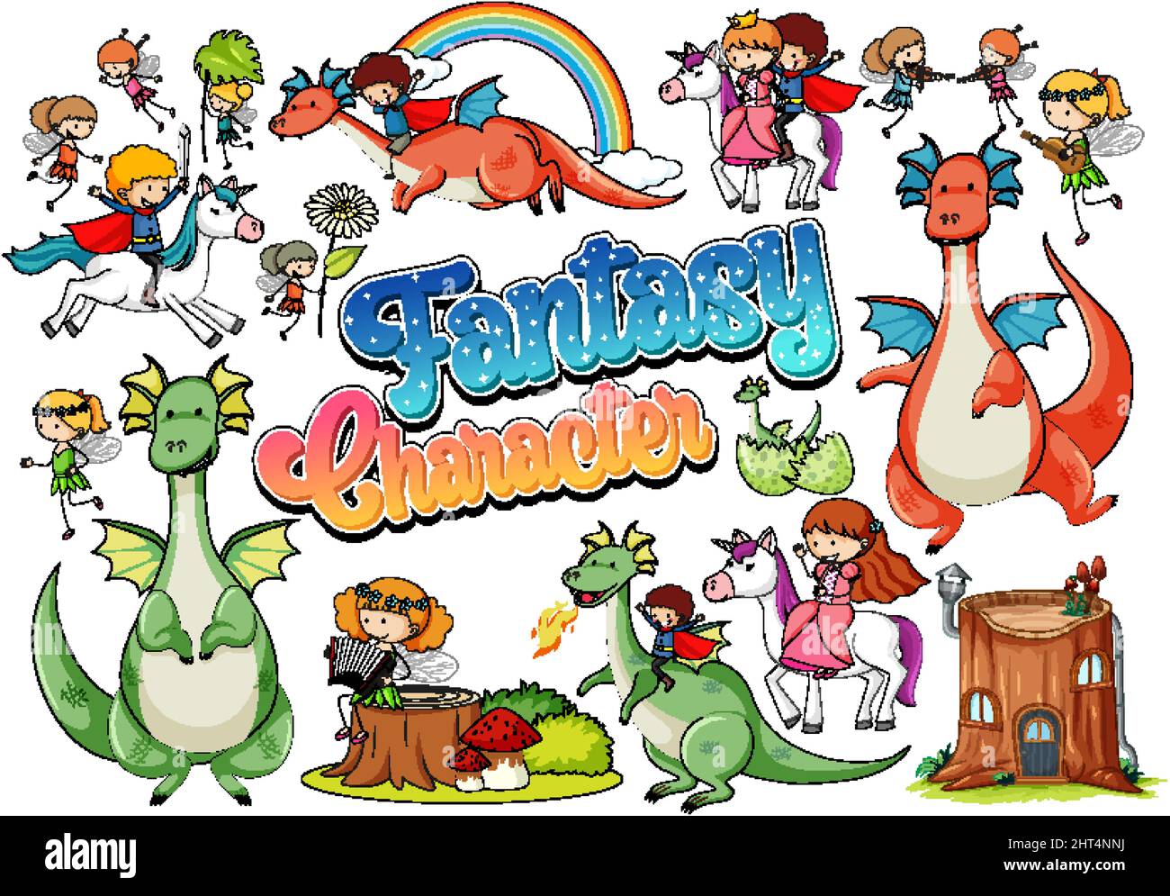 Set of fantasy cartoon characters illustration Stock Vector Image & Art ...