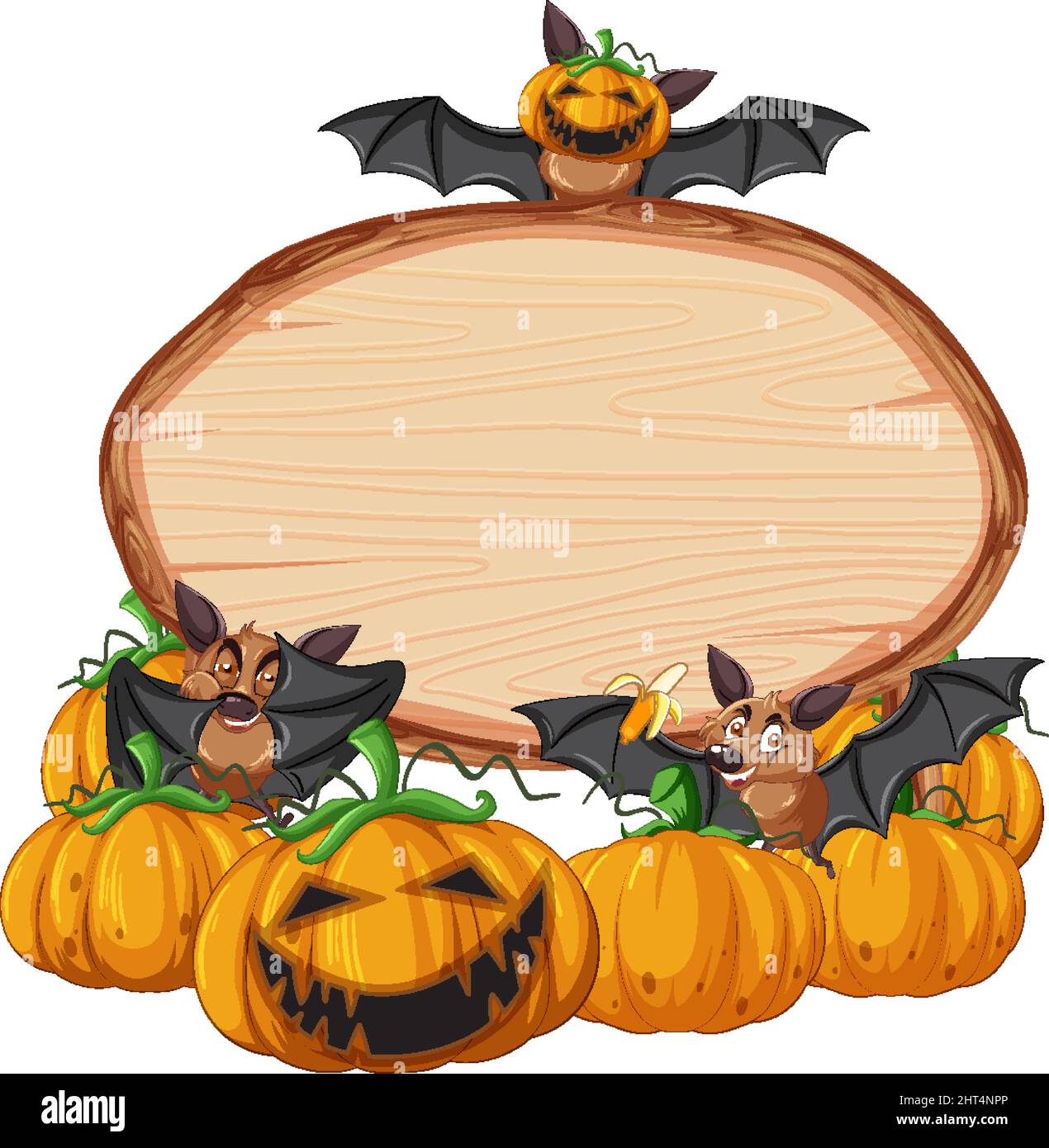 Bat with wooden sign banner illustration Stock Vector Image & Art - Alamy