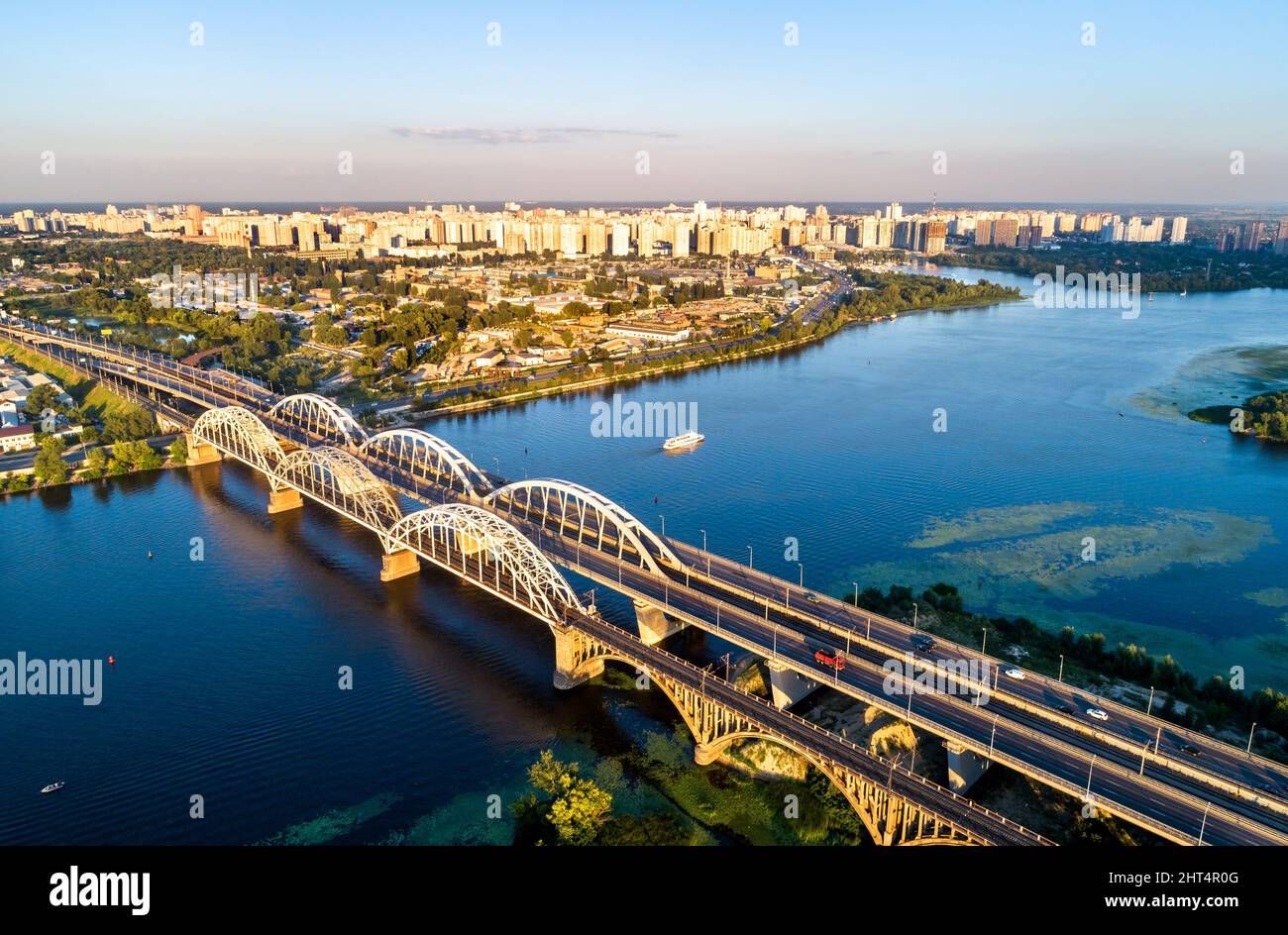 The Darnytsia Bridges across the Dnieper in Kyiv, Ukraine Stock Photo ...