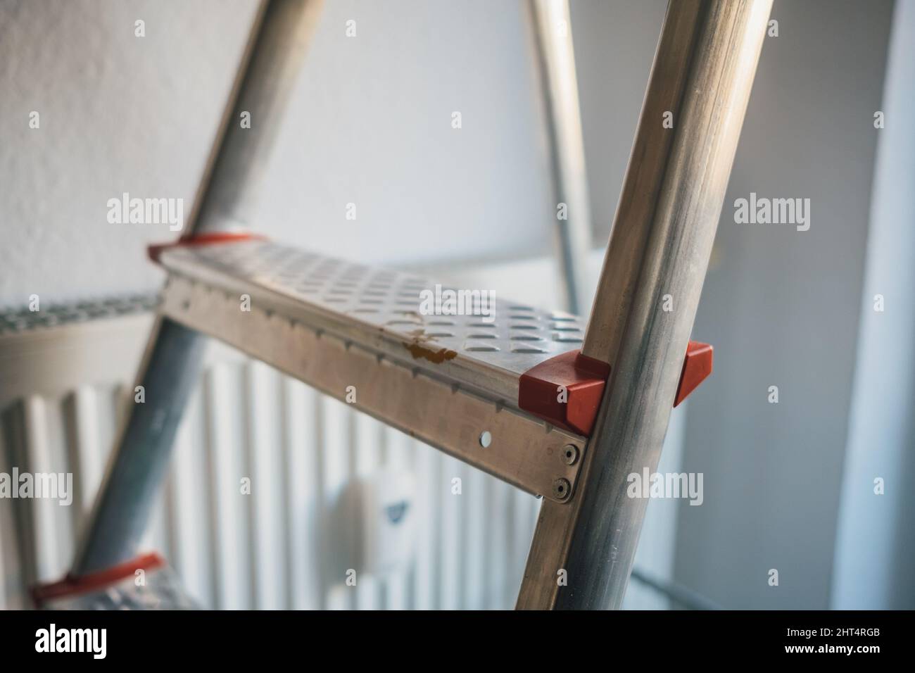 Macro shot of a metallic ladder indoors Stock Photo - Alamy