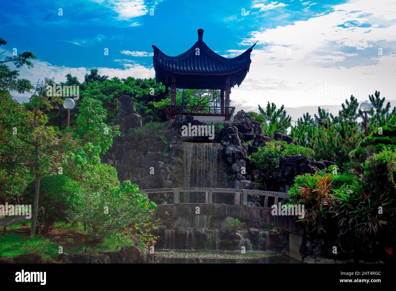 Beautiful view of a zen garden at a Buddhist Temple in Naha City ...