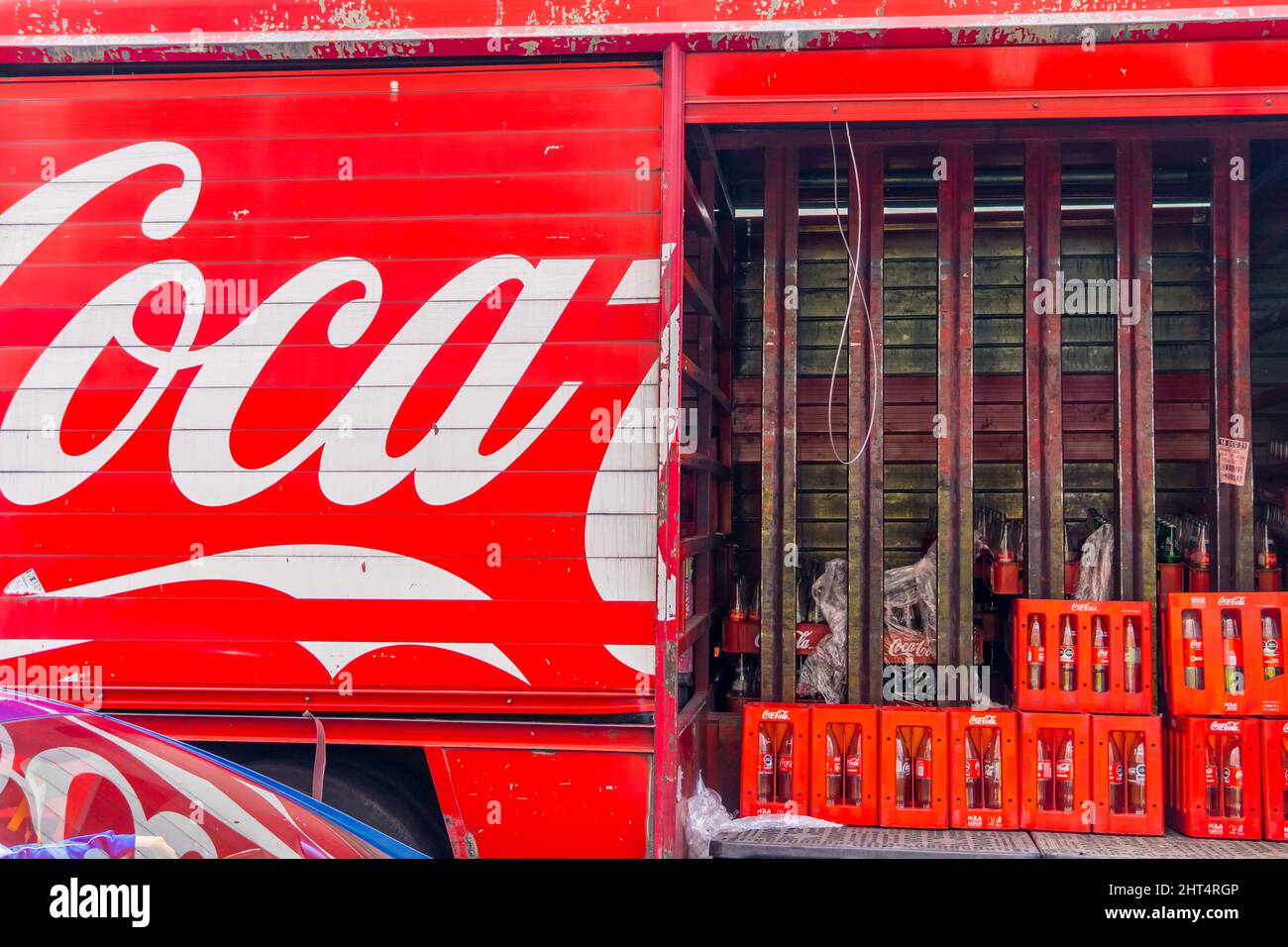 View of inside a stocked Coca Cola truck Stock Photo - Alamy