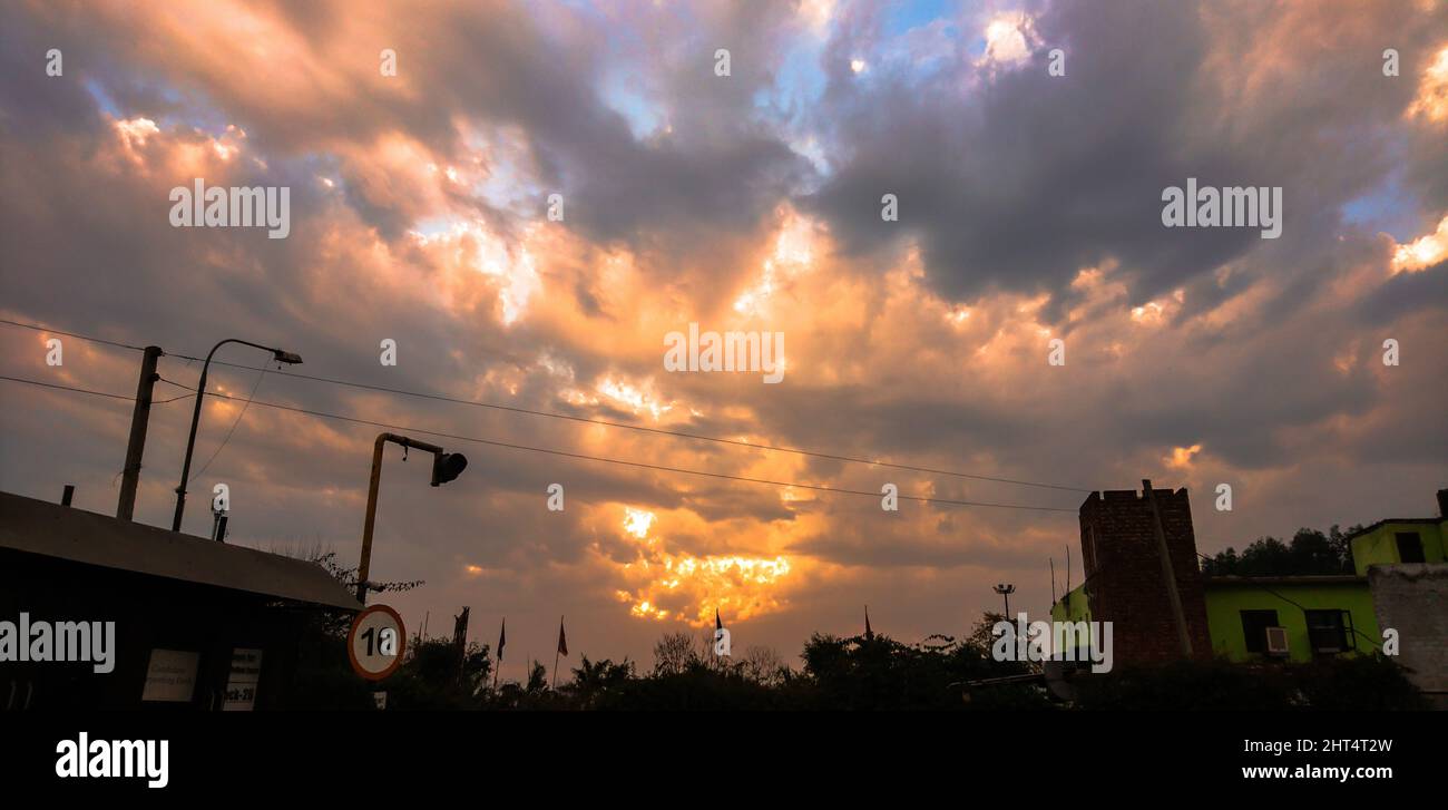 Closeup of a beautiful sky with clouds and sunbeam Stock Photo - Alamy