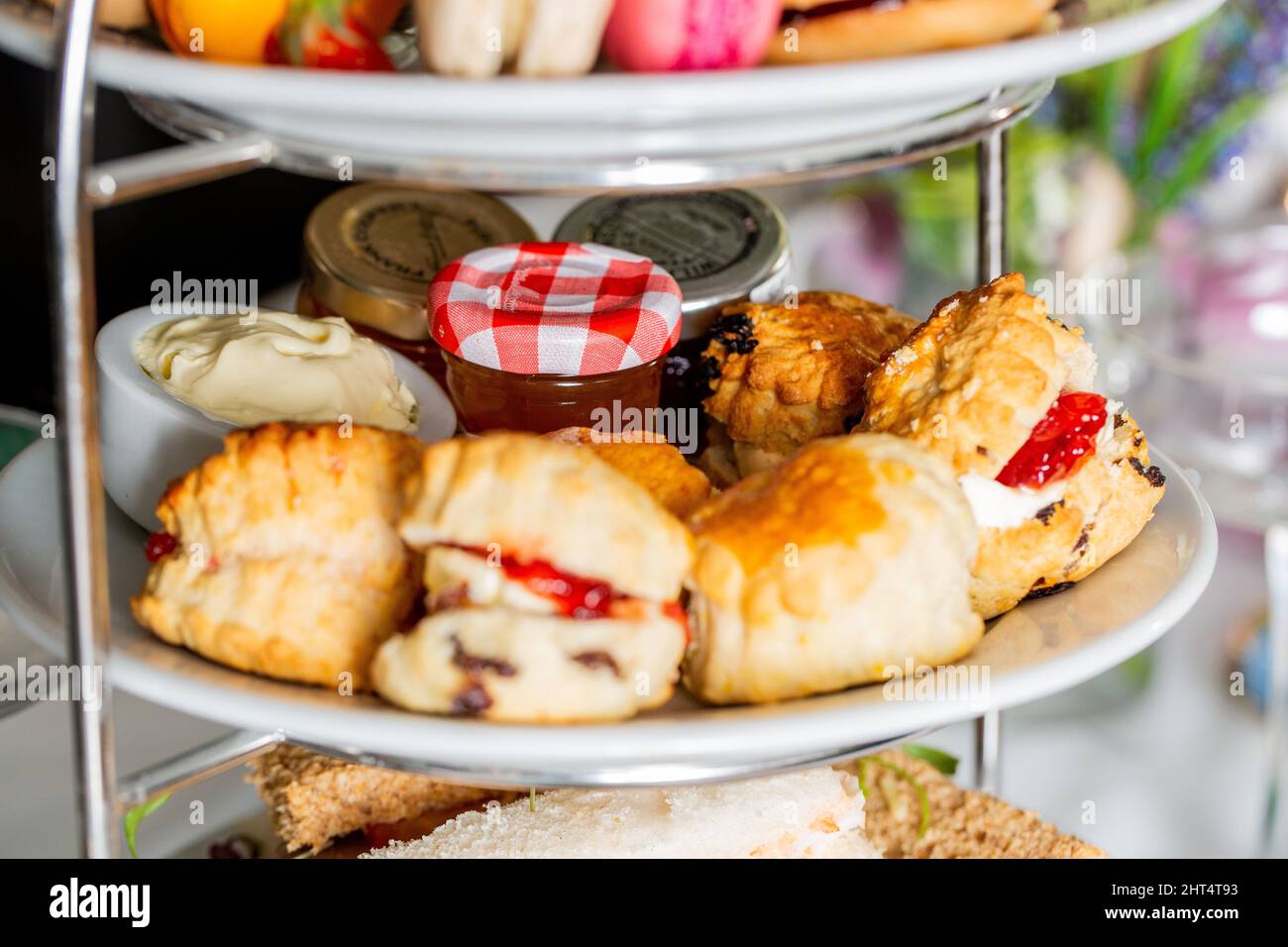 Table full of different appetizing desserts in the restaurant Stock ...