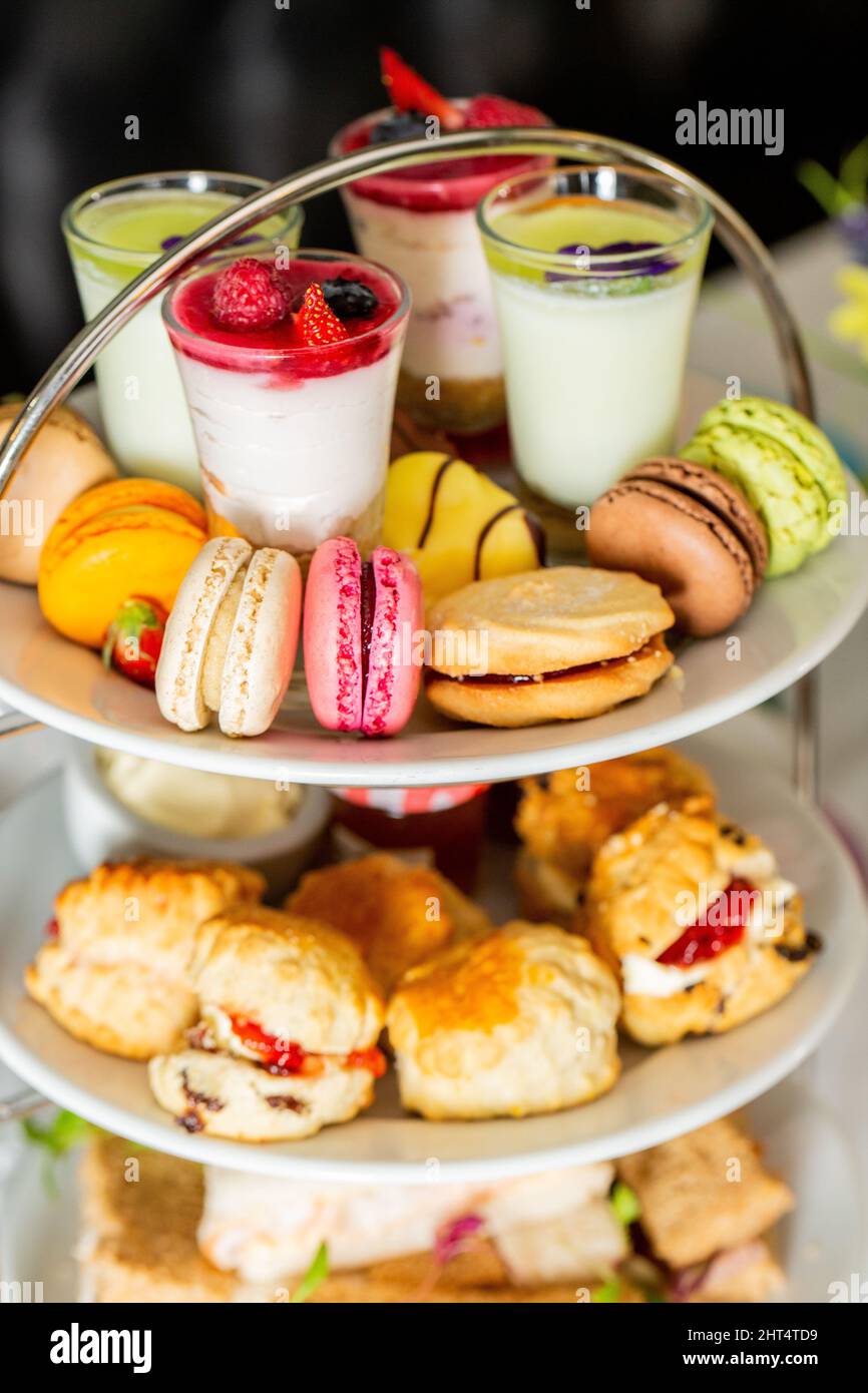 Table full of different appetizing desserts in the restaurant Stock ...