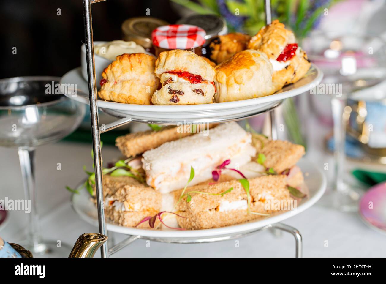 Fourchette table full of various snacks in the restaurant Stock Photo ...