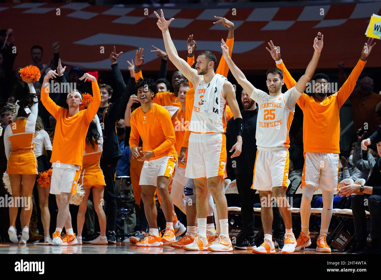 February 26, 2022: Tennessee Volunteers players celebrate a made 3 ...