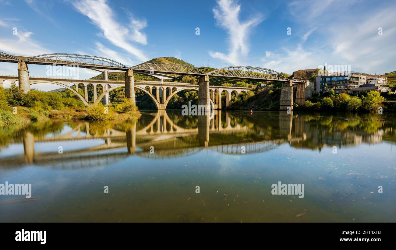 Beautiful shot of bridges in Peso da Regua, Portugal Stock Photo - Alamy