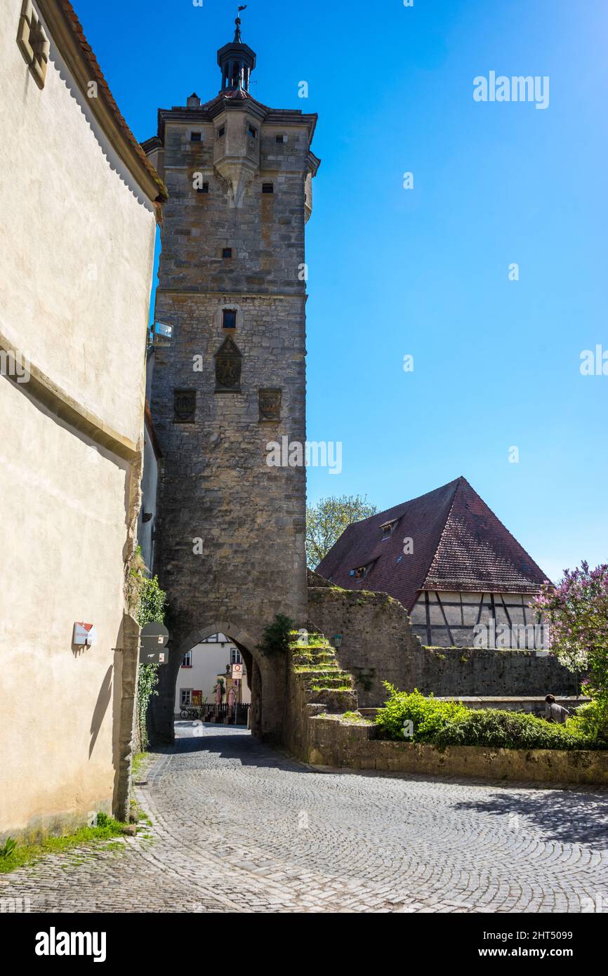 Typical medieval architecture of Rothenburg ob der Tauber town in ...