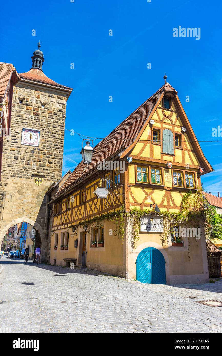 Typical medieval architecture of Rothenburg ob der Tauber town in ...