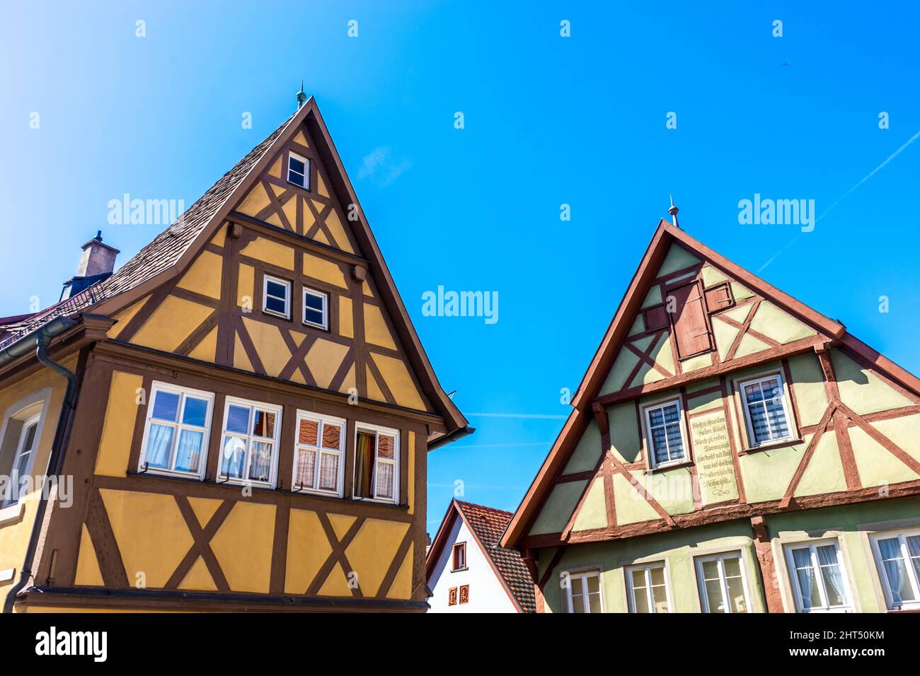 Exterior facade of traditional german timber frame house against blue ...