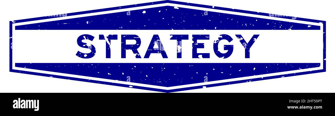 Grunge blue strategy word hexagon rubber seal stamp on white background ...