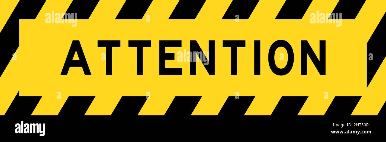 Yellow and black color with line striped label banner with word ...