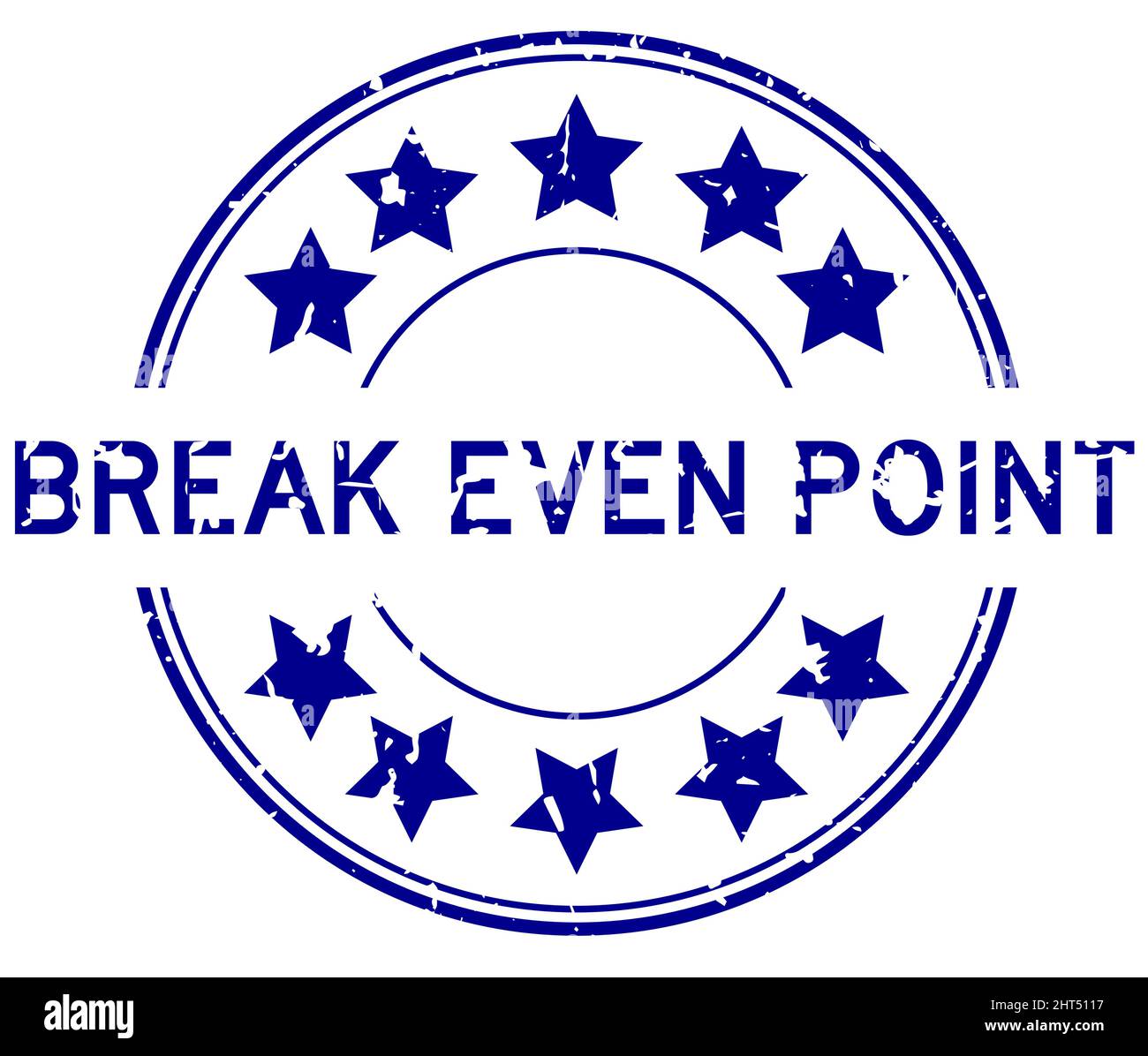 Grunge blue break even point word with star icon round rubber seal ...