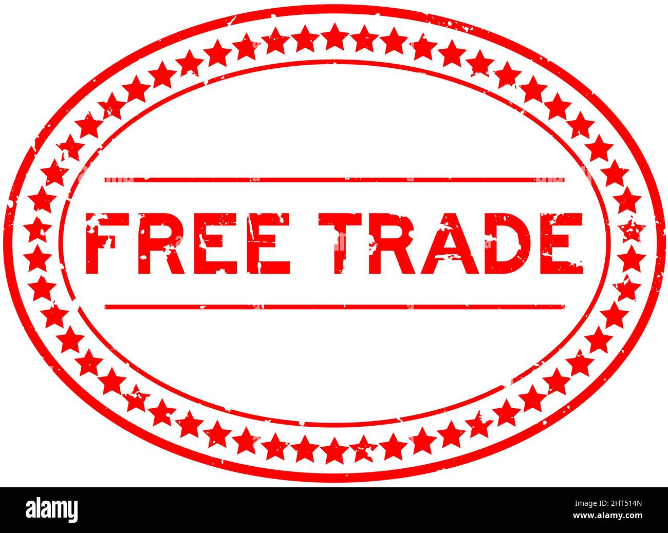 Grunge red free trade word oval rubber seal stamp on white background ...