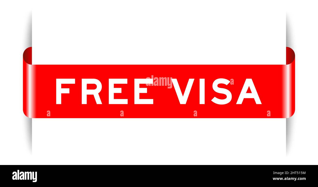 Red color inserted label banner with word free visa on white background ...