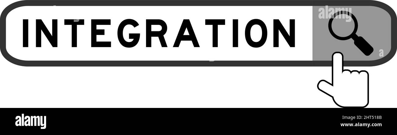 Search banner in word integration with hand over magnifier icon on ...