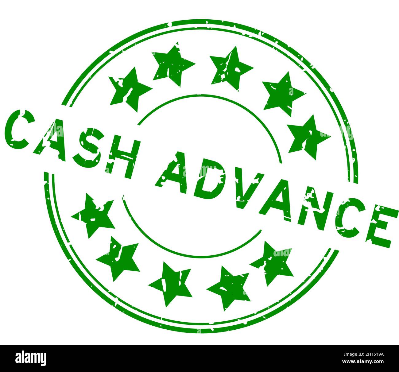 Grunge green cash advance word with star icon round rubber seal stamp ...