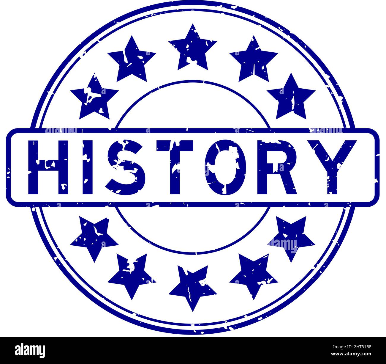 Grunge blue history word with star icon round rubber seal stamp on ...