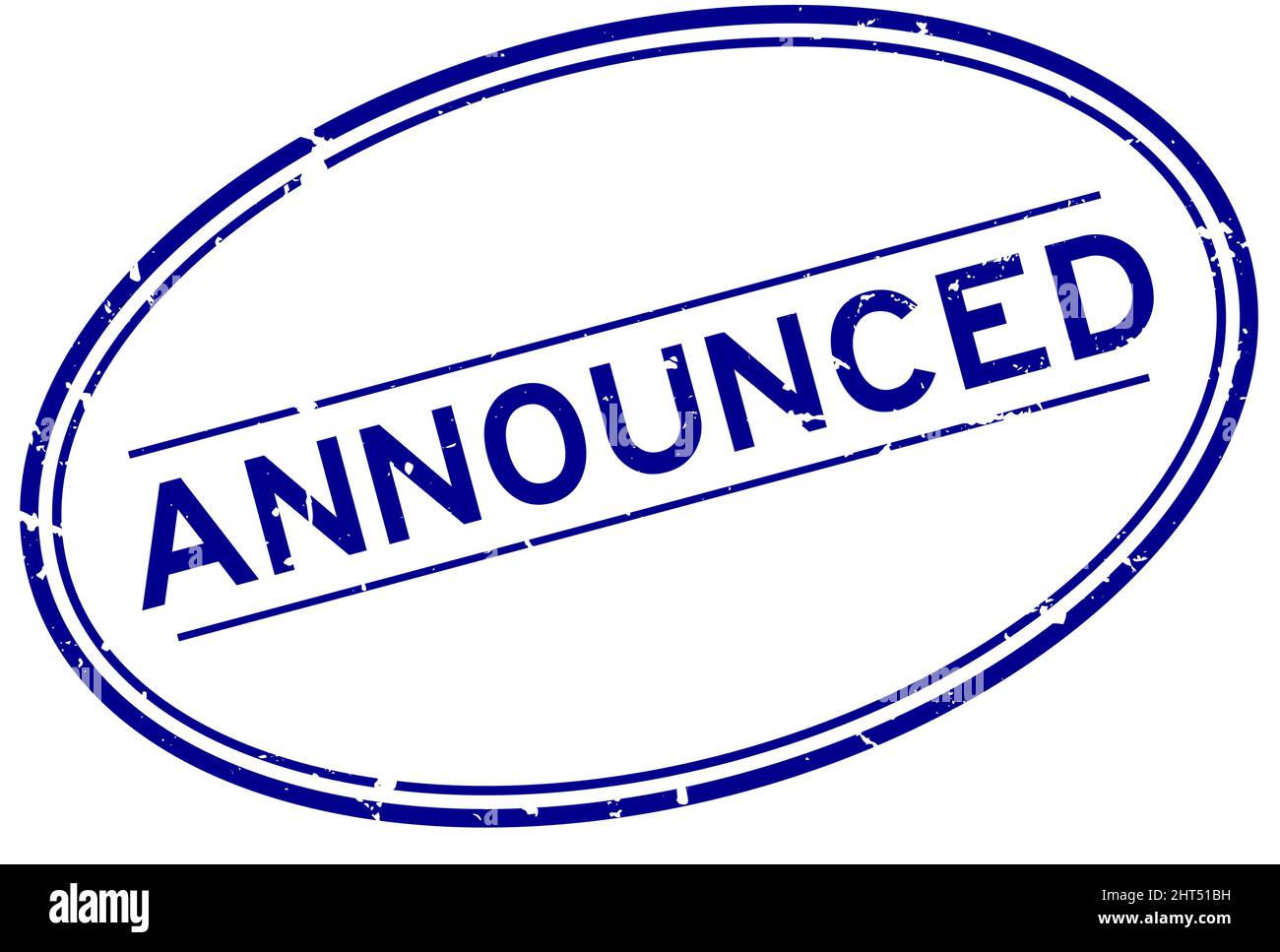 Grunge blue announced word oval rubber seal stamp on white background ...