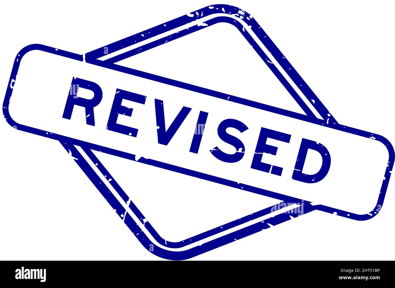 Grunge blue revised word rubber seal stamp on white background Stock ...