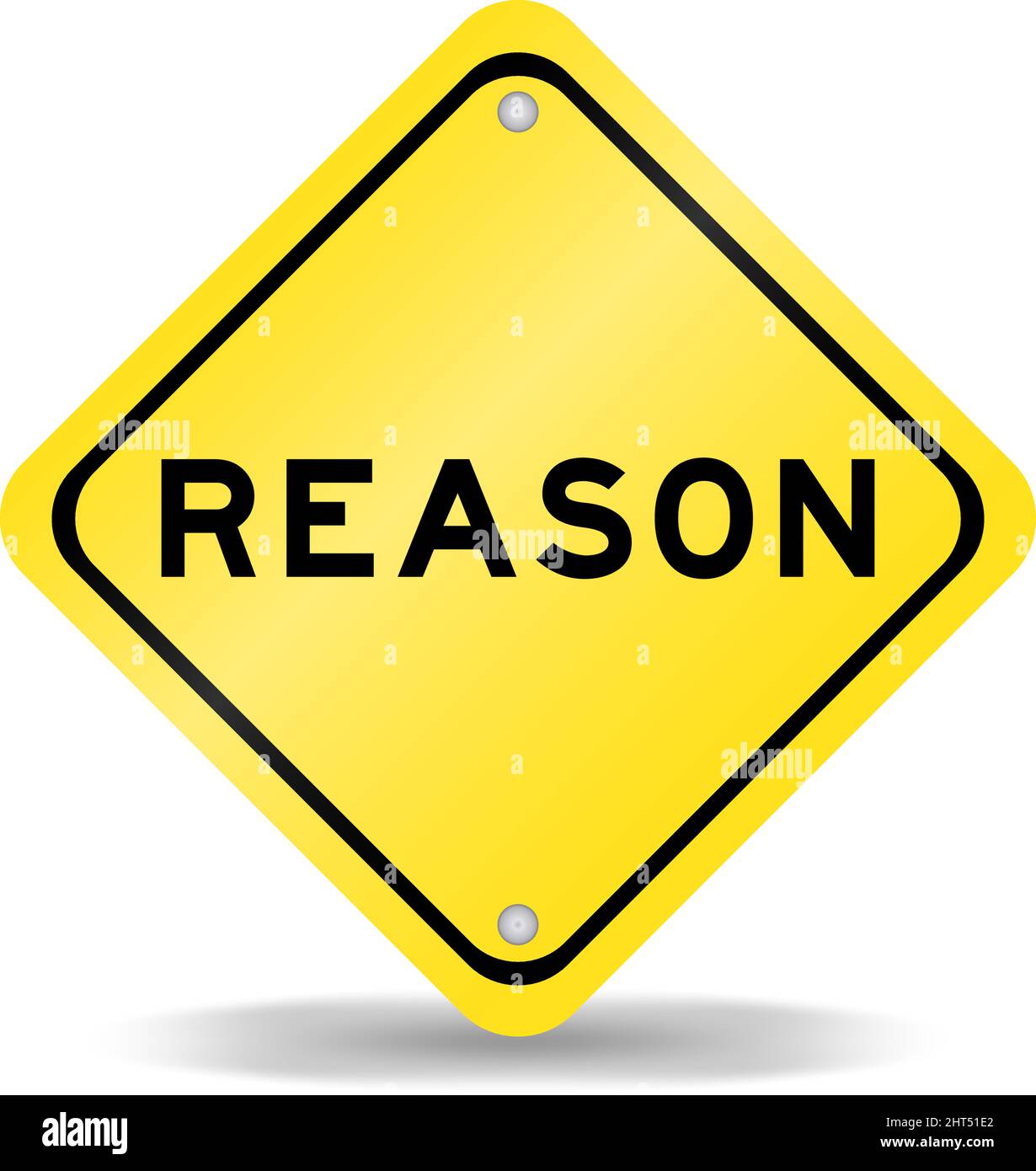 Yellow color transportation sign with word reason on white background ...