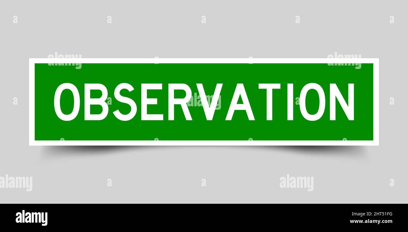 Square label banner with word observation in green color on gray ...