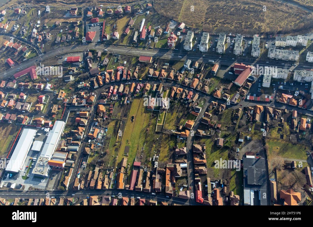 District of the city of Reghin in Romania seen from above Stock Photo ...