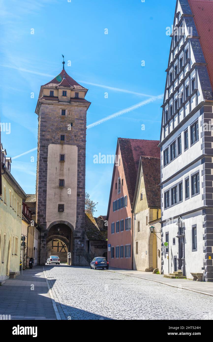 Typical medieval architecture of Rothenburg ob der Tauber town in ...