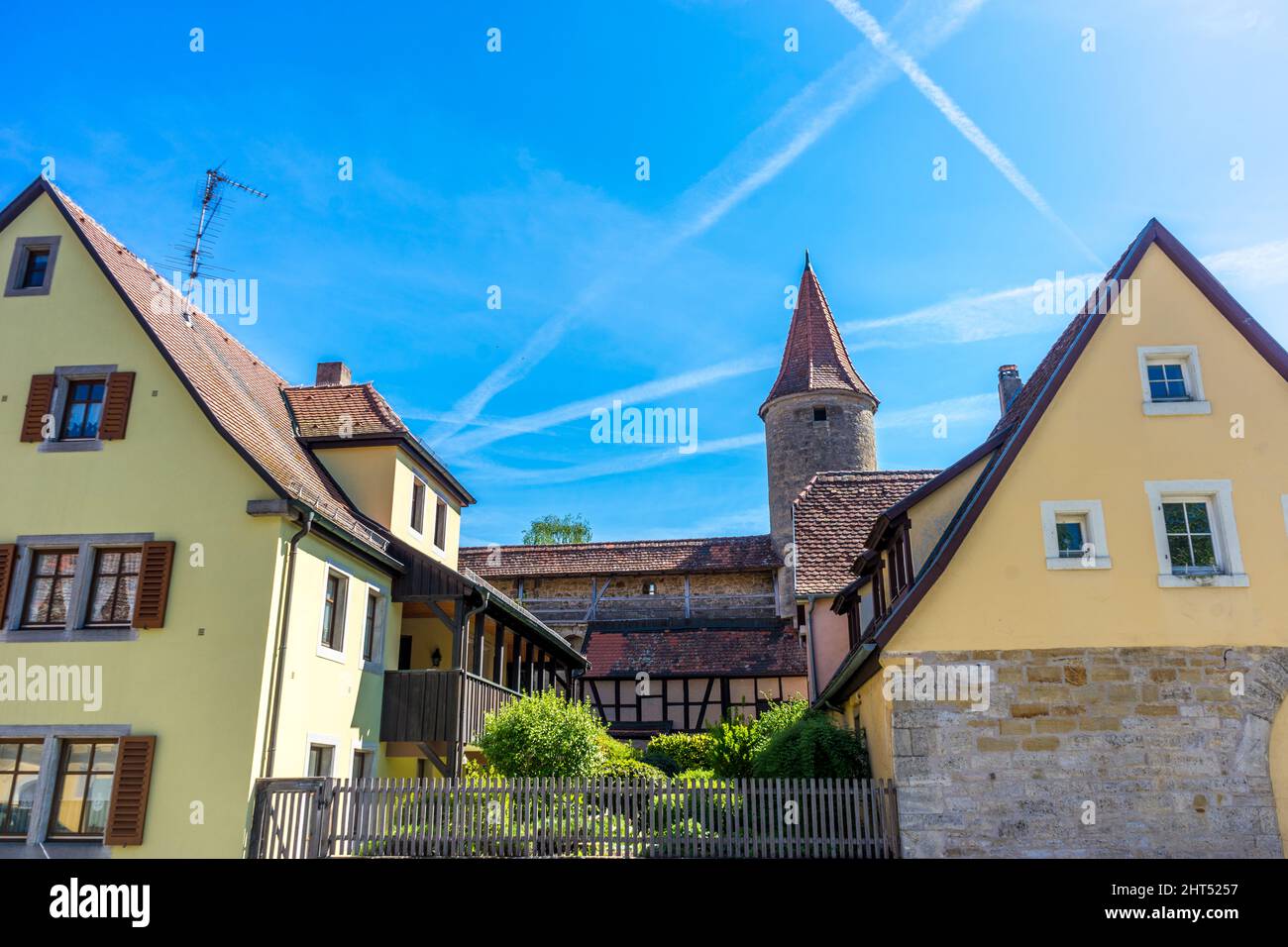 Typical medieval architecture of Rothenburg ob der Tauber town in ...