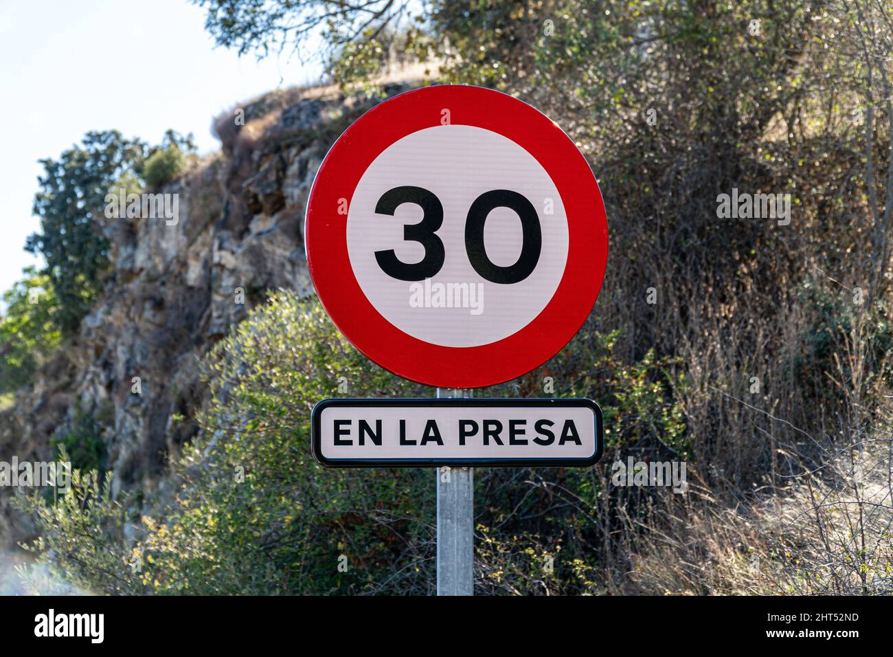 30 km hour speed limit sign in the street in Spanish Stock Photo - Alamy