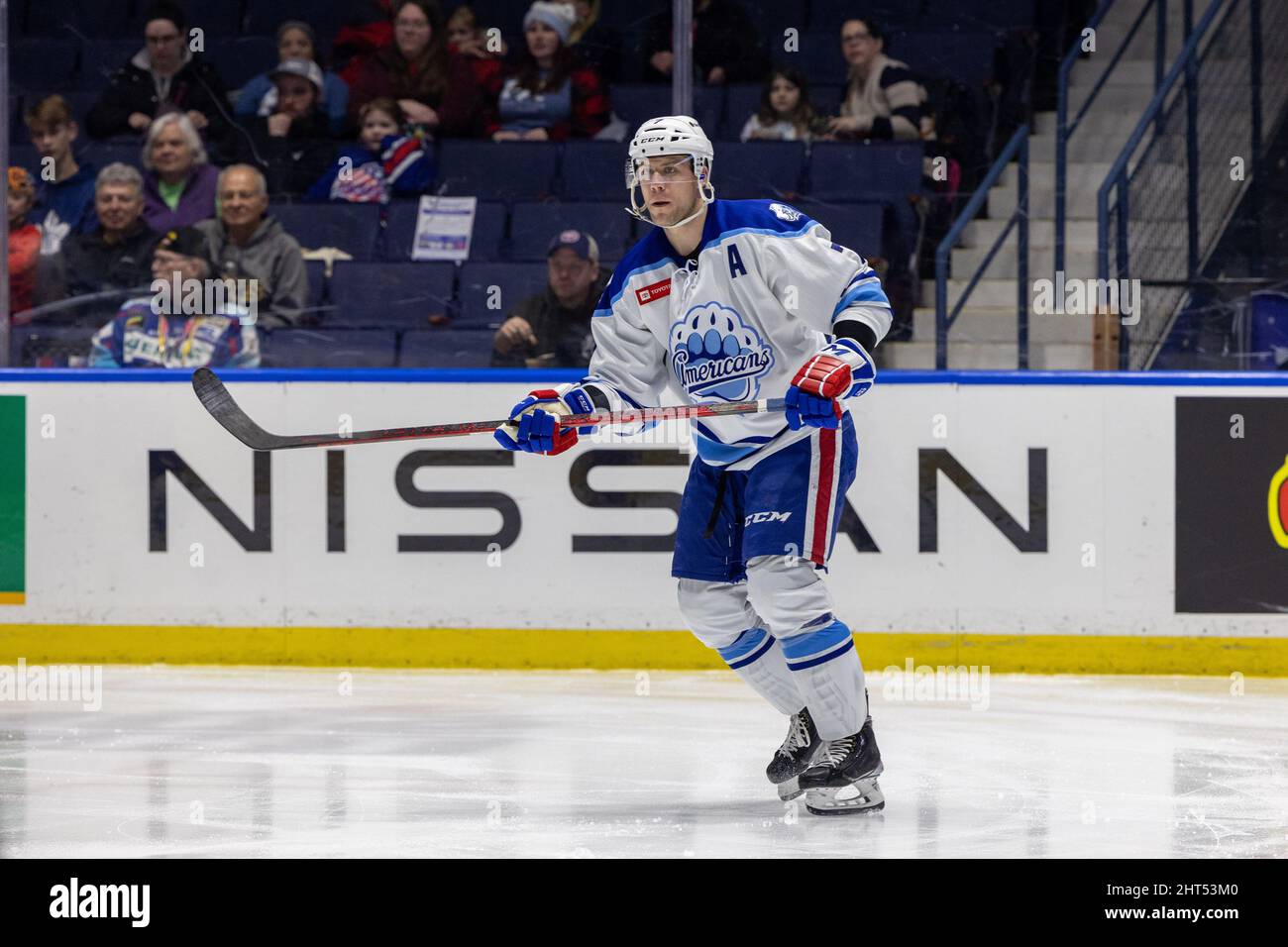 February 26, 2022: Rochester Americans defenseman Ethan Prow (7) makes ...