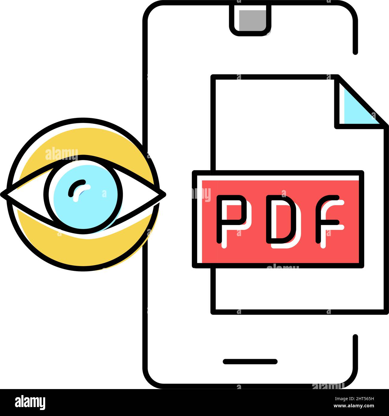 reading pdf file on mobile phone color icon vector illustration Stock ...