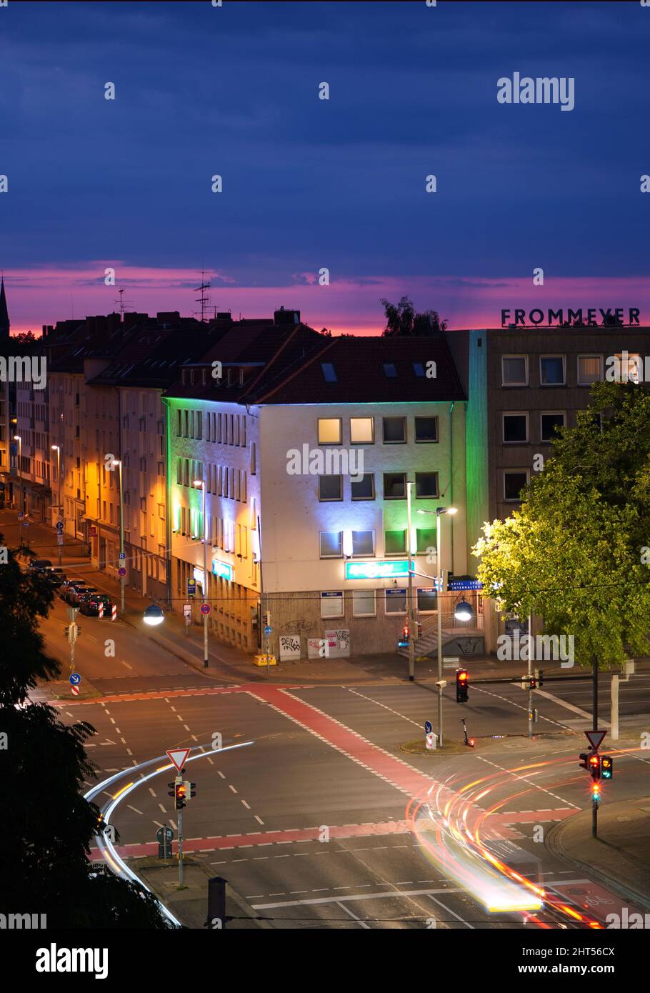 Vertical shot of time lapse of cars in city center - downtown, Hanover ...