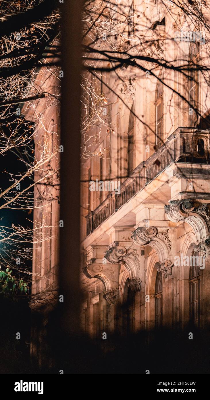 Vertical shot of an old building at night Stock Photo - Alamy