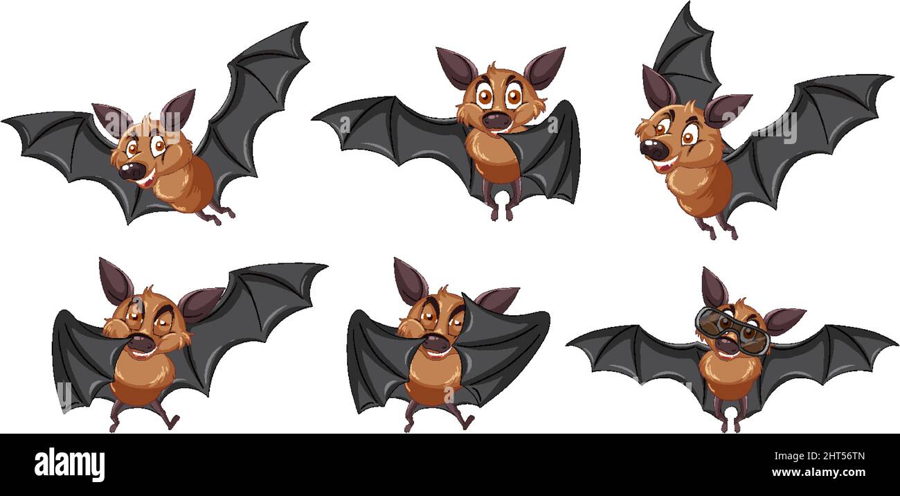 Set of different cute bats in cartoon style illustration Stock Vector ...