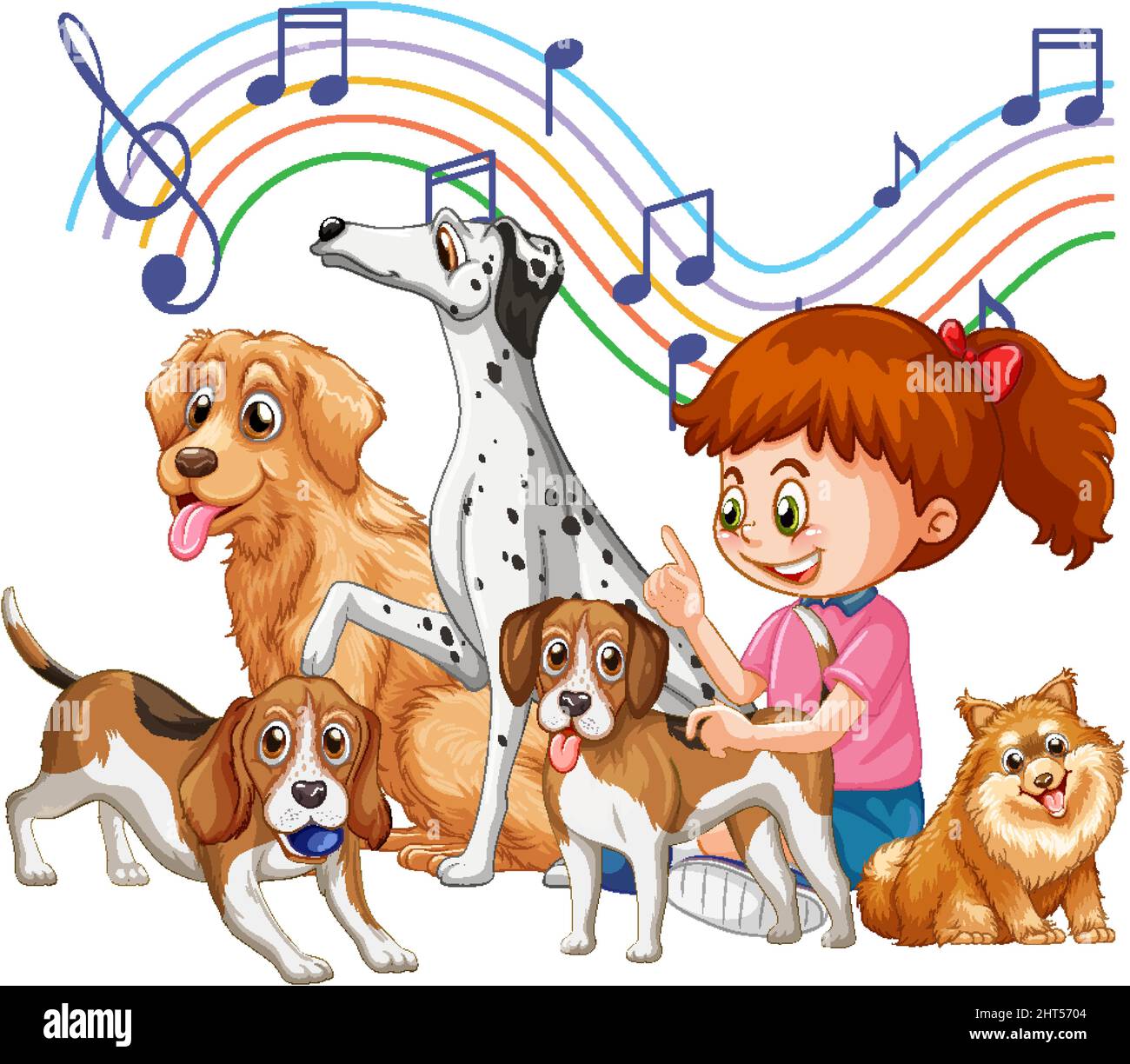 A girl with her cute dogs in cartoon style illustration Stock Vector ...