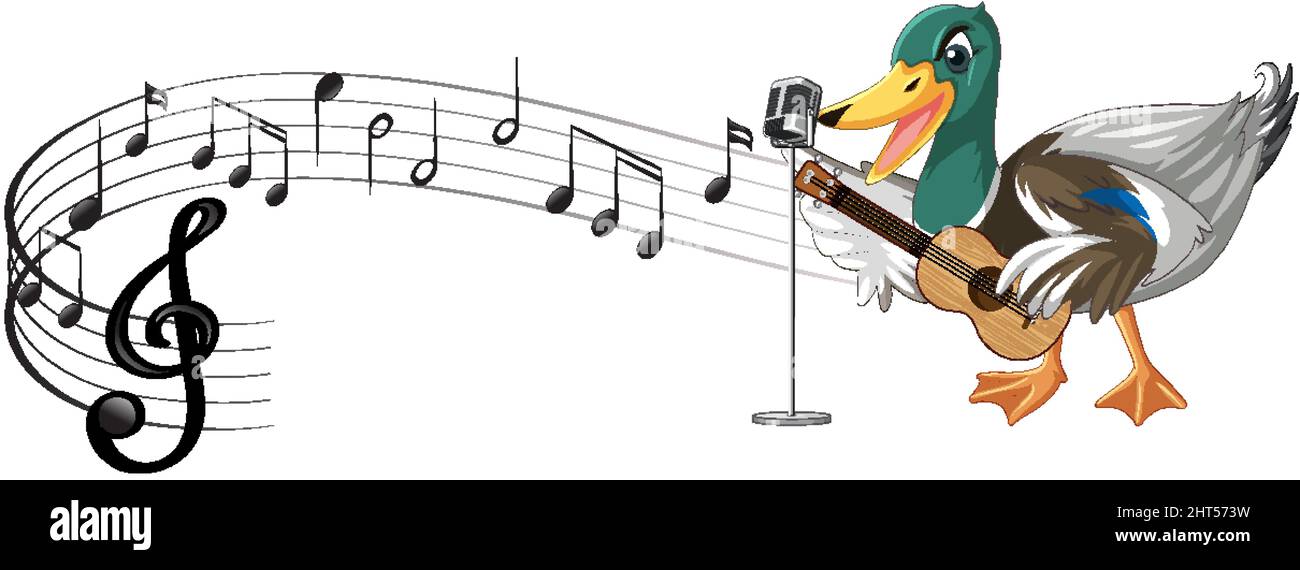 The duck play guitar, ukulele with music note illustration Stock Vector ...