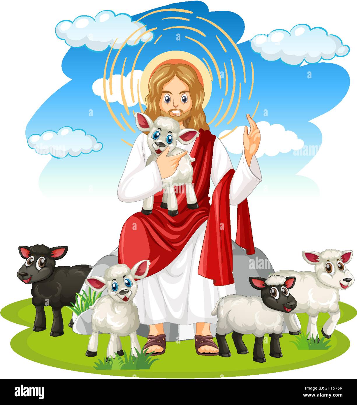 Jesus and animals in cartoon style illustration Stock Vector Image ...