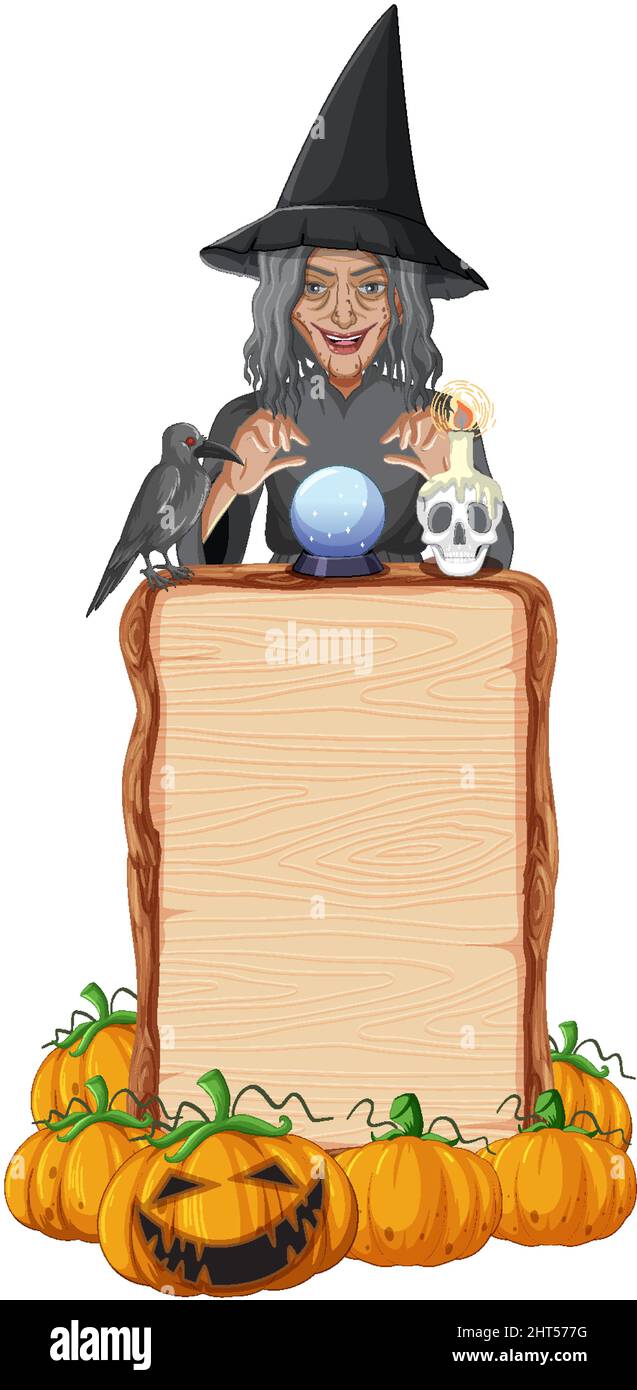 Isolated wooden banner with witch theme illustration Stock Vector Image ...