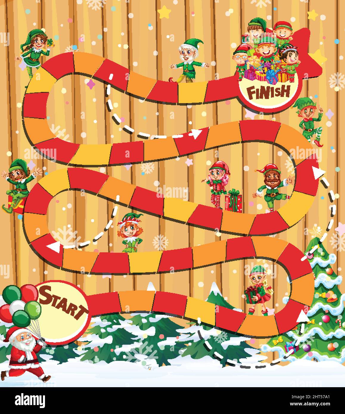Snake and ladders game template with Christmas theme illustration Stock ...
