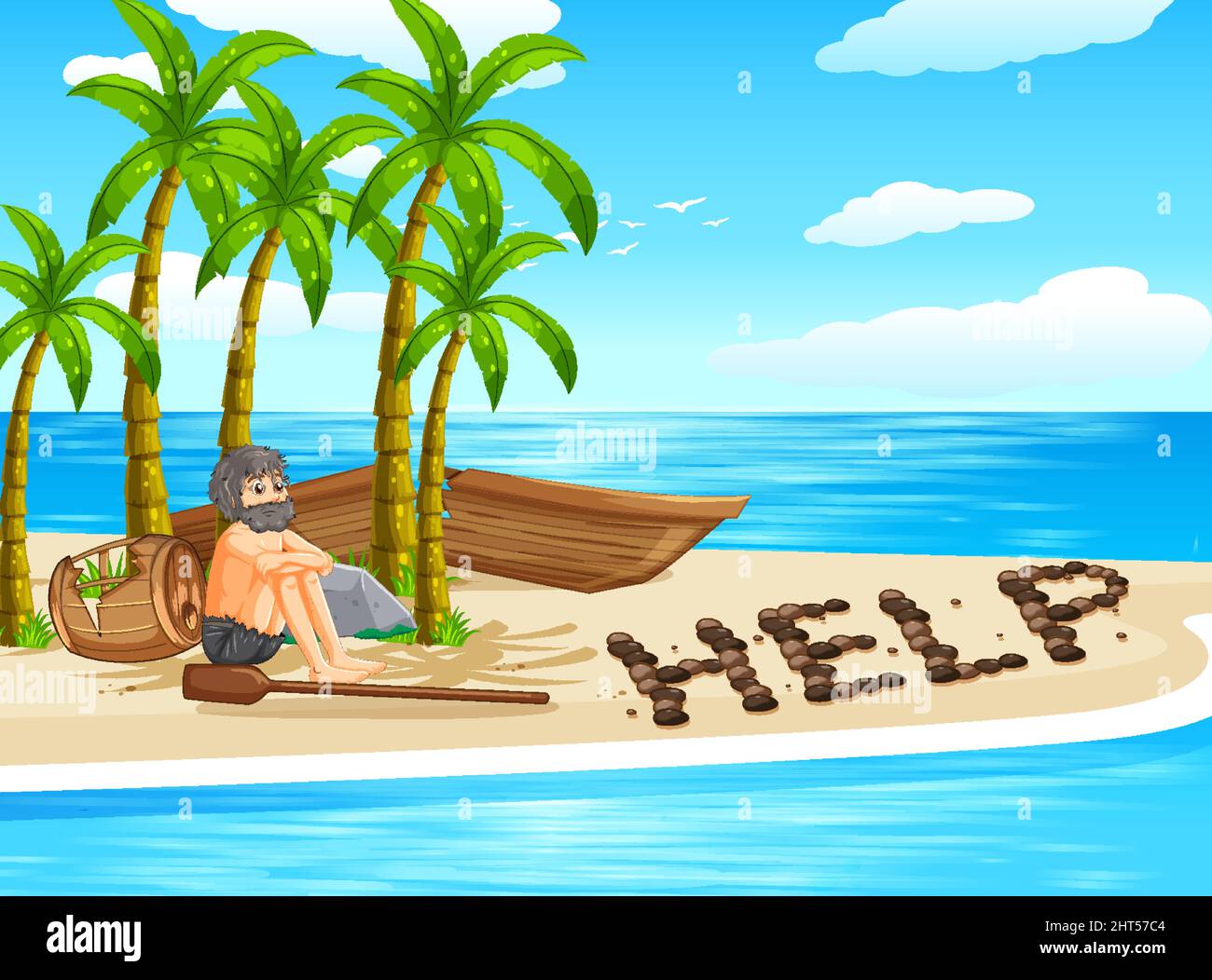A man on deserted island isolated illustration Stock Vector Image & Art ...