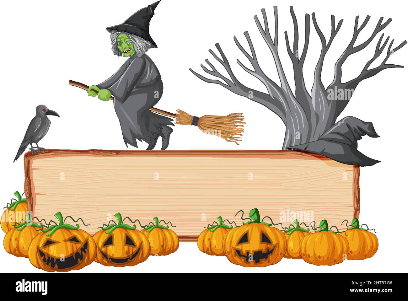 Isolated wooden banner with witch theme illustration Stock Vector Image ...