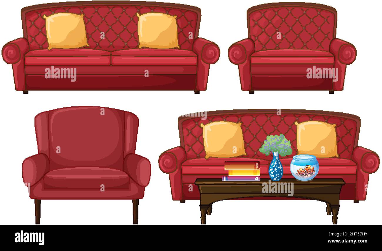 Set of different red sofas in cartoon style illustration Stock Vector ...