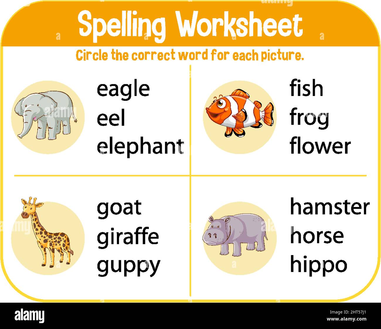 Spelling worksheet template for kids illustration Stock Vector Image ...
