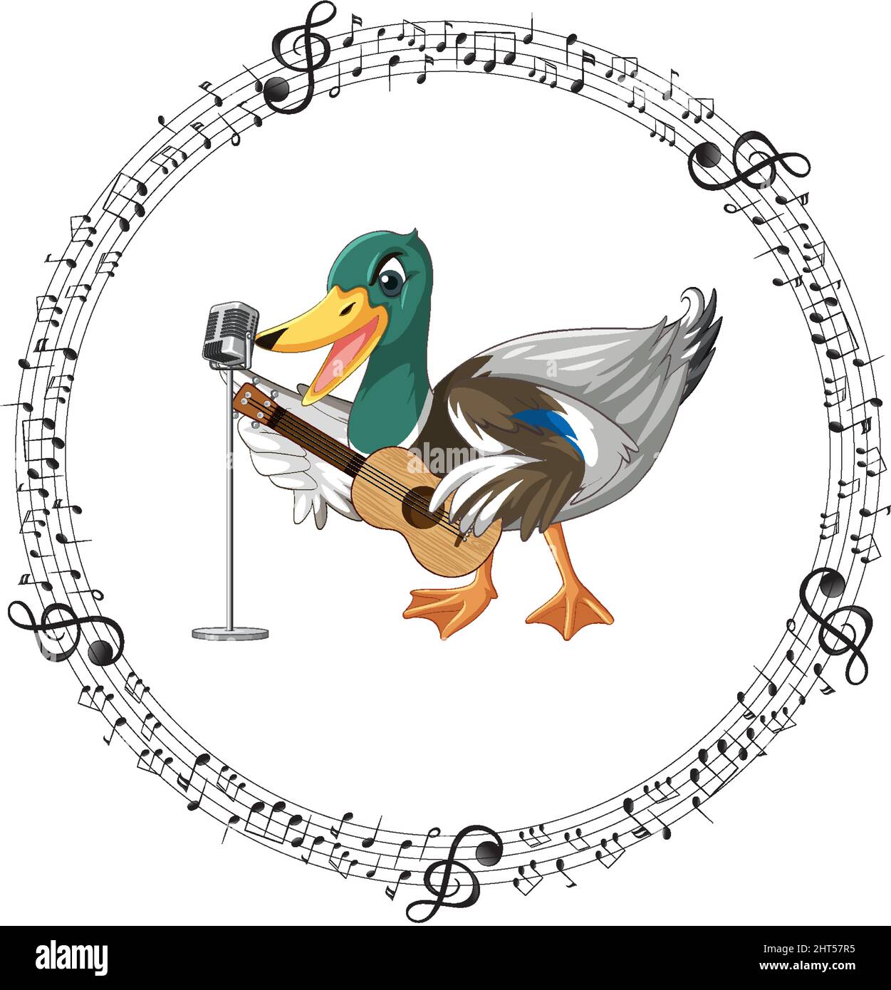 The duck play guitar, ukulele with music note illustration Stock Vector ...